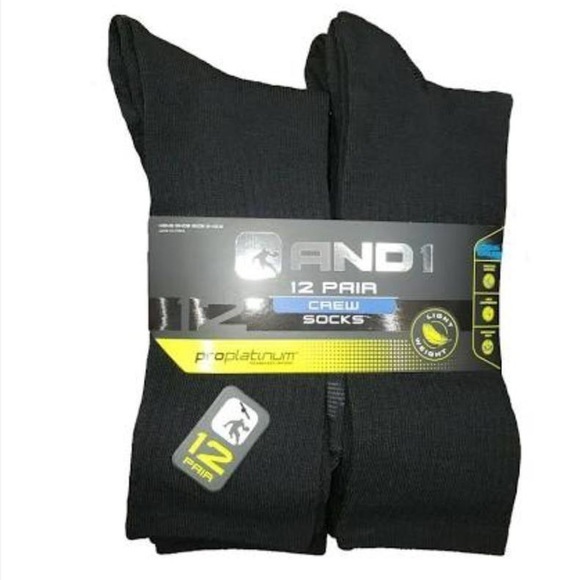 And1 | Underwear & Socks | And Black 12 Pair Light Wt Proplatinum Crew ...
